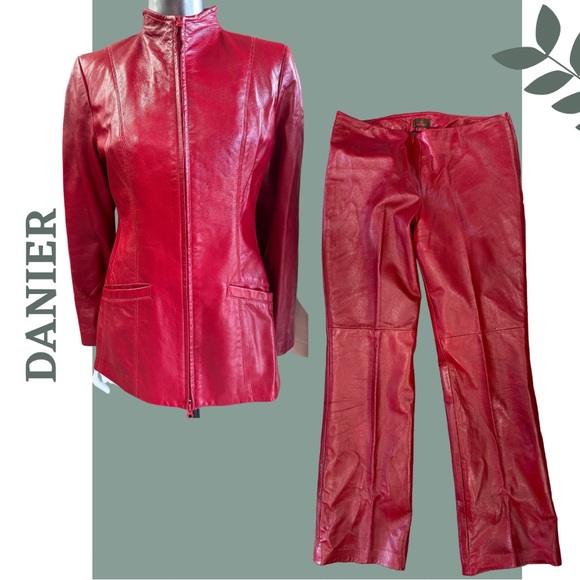 Danier | Pants & Jumpsuits | Womens Danier Red Leather Jacket And Pants ...